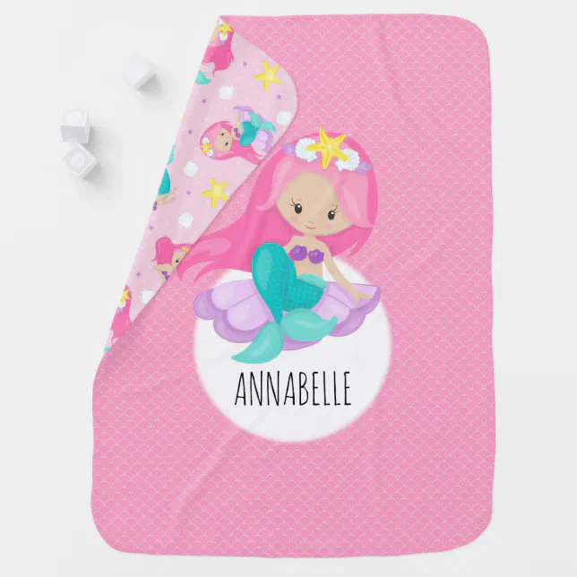 Mermaid Girl Princess Kids Sea Shell Cute Pink Baby Blanket | Zazzle
