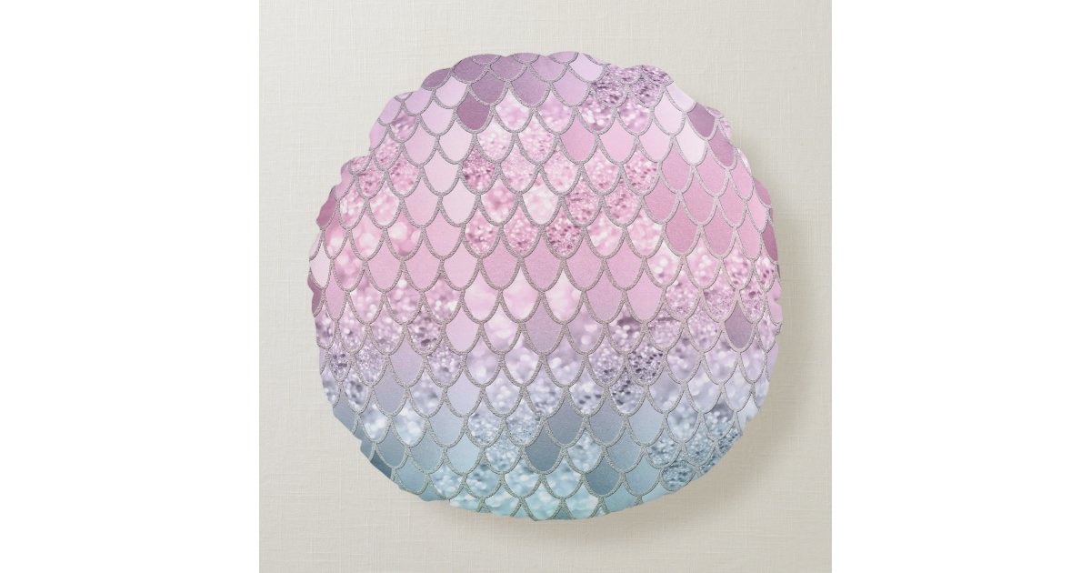 Mermaid Glitter Scales #2 Round Pillow | Zazzle