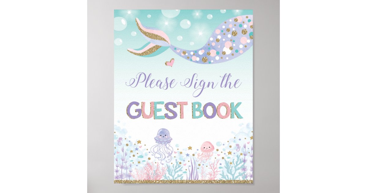 Mermaid Guest Book Sign Under the Sea Decor | Zazzle