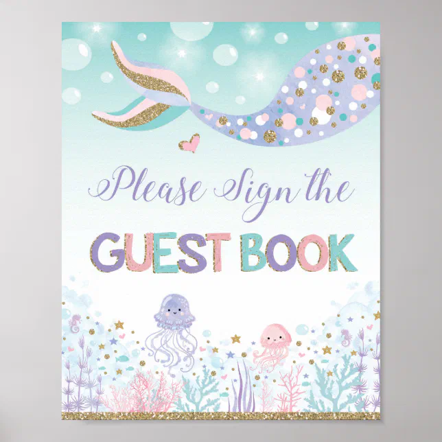Mermaid Guest Book Sign Under the Sea Decor | Zazzle