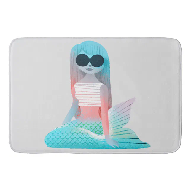 Mermaid illustration bathroom mat | Zazzle