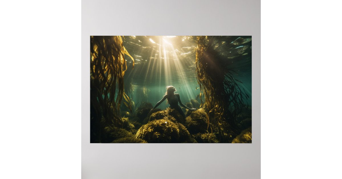 Mermaid in a kelp forest poster | Zazzle