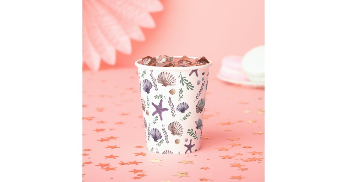 Mermaid Kids Birthday Sea Purple Pattern Paper Cups | Zazzle