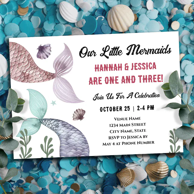 Mermaid Kids Double Birthday Invitation | Zazzle