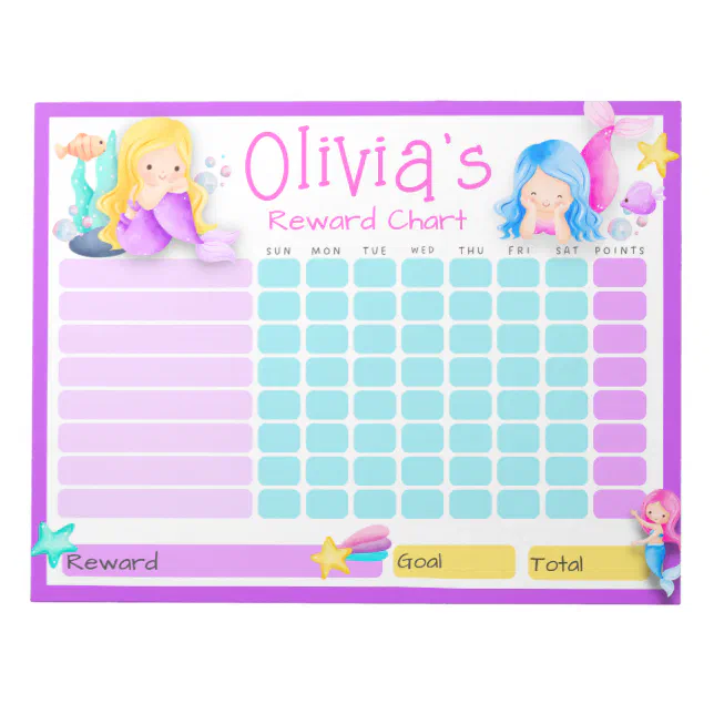 Mermaid Kids Reward Chart for Daily Routine To Do Notepad | Zazzle