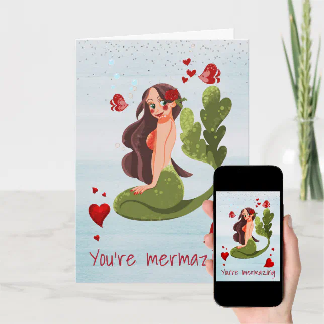 Mermaid Love You're Mermazing Valentine Card | Zazzle