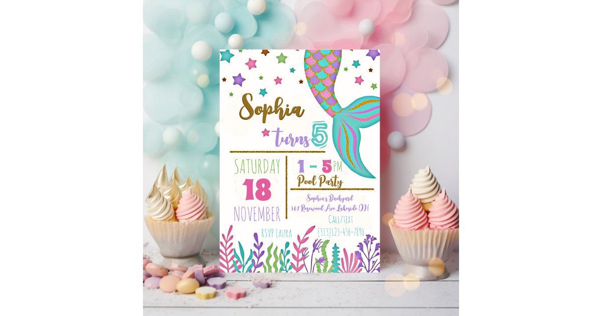 Mermaid Magical Birthday Pool Party Invitation | Zazzle