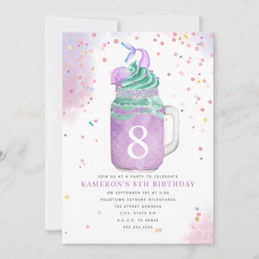 Mermaid Mason Jar Milkshake Girls Birthday Age Inv Invitation | Zazzle