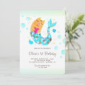 Mermaid MerCat Cute Watercolor 1st Birthday Invitation | Zazzle