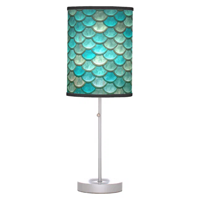 Mermaid minty green fish scales pattern table lamp | Zazzle