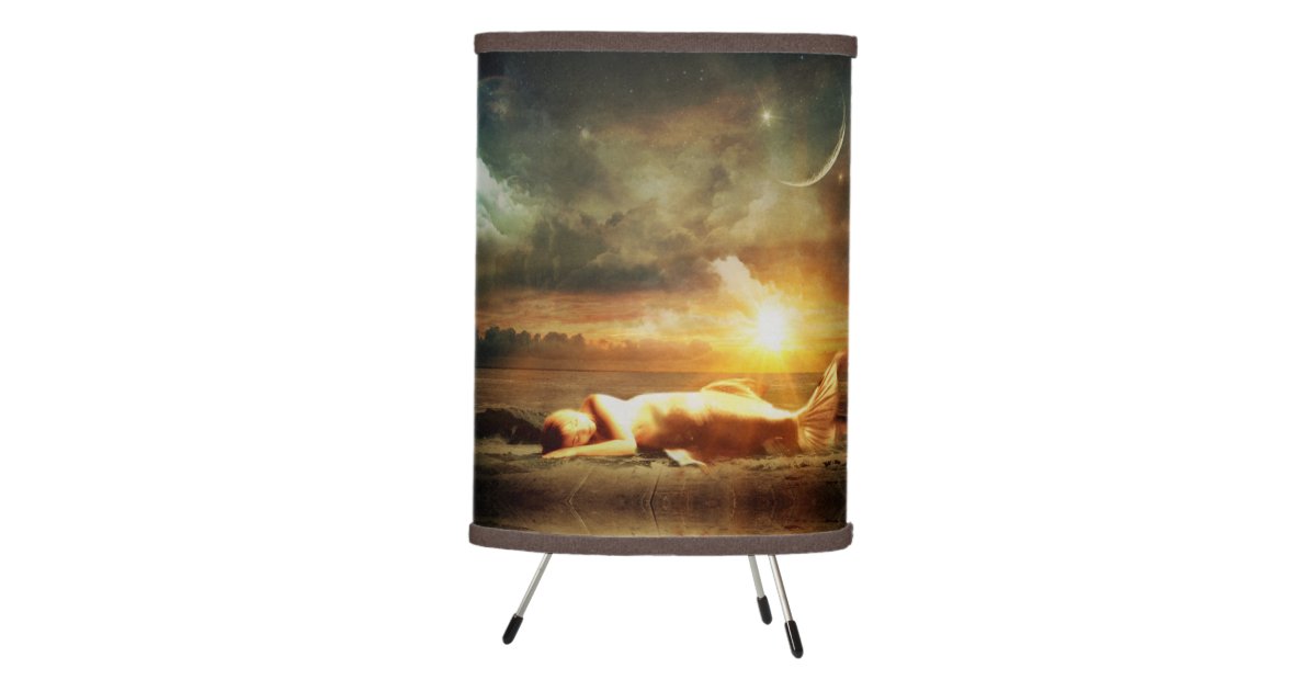 Mermaid moon beach and ocean tripod lamp | Zazzle