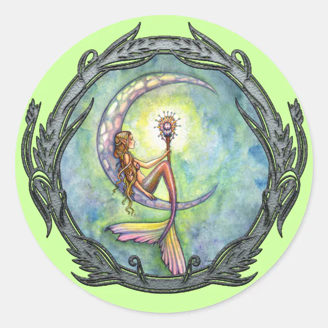 Mermaid Moon Fantasy Art Stickers | Zazzle