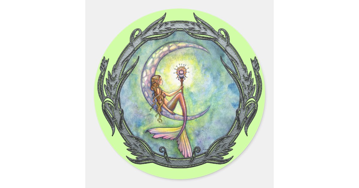 Mermaid Moon Fantasy Art Stickers | Zazzle