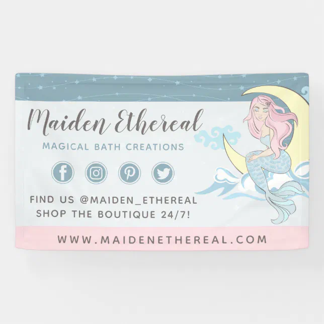 Mermaid Moon & Stars Mystical Pink Hair Sea Siren Banner | Zazzle