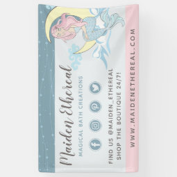 Mermaid Moon & Stars Mystical Pink Hair Sea Siren Banner | Zazzle