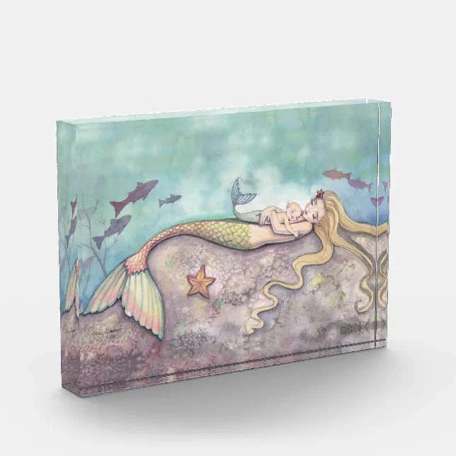 Mermaid Mother and Child Fantasy Art Block | Zazzle
