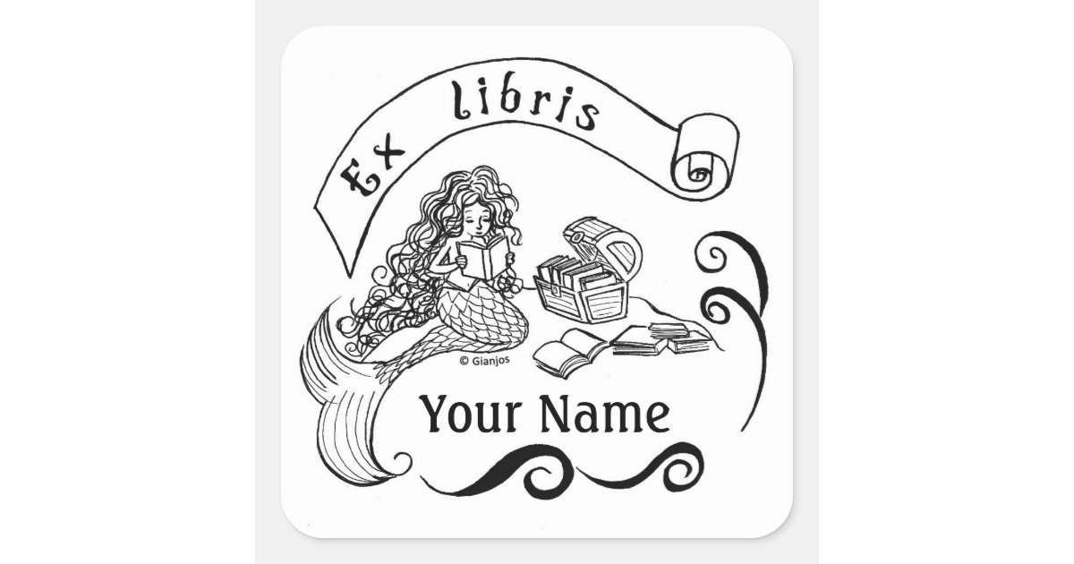 Mermaid name label / ex libris / bookplate | Zazzle