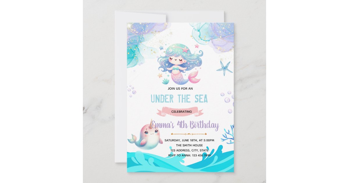 Mermaid Narwhal invitation | Zazzle