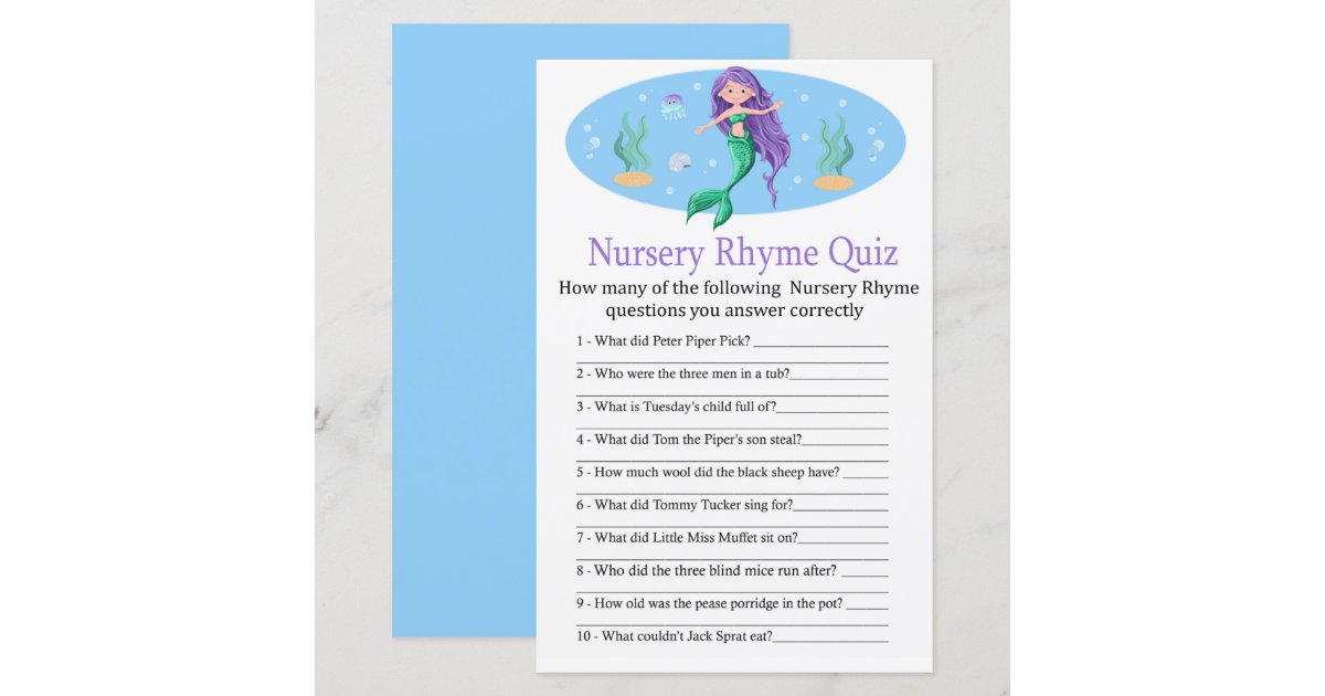 Mermaid Nursery Rhyme Quiz baby shower game | Zazzle