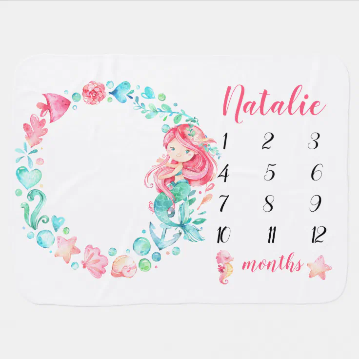 Mermaid Ocean Baby Girl Milestone Baby Blanket | Zazzle