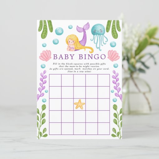 Mermaid Ocean Baby Shower Bingo Game Invitation | Zazzle