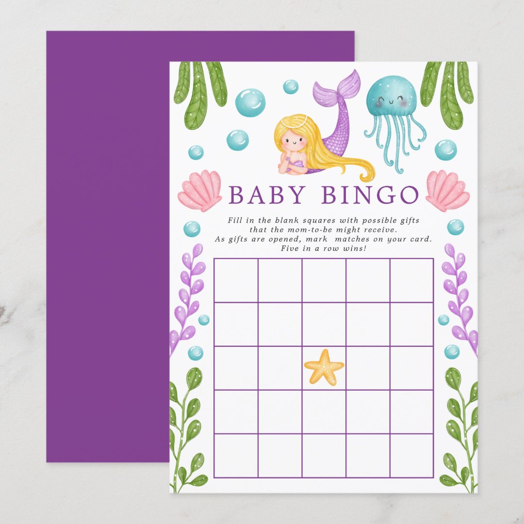 Mermaid Ocean Baby Shower Bingo Game Invitation | Zazzle