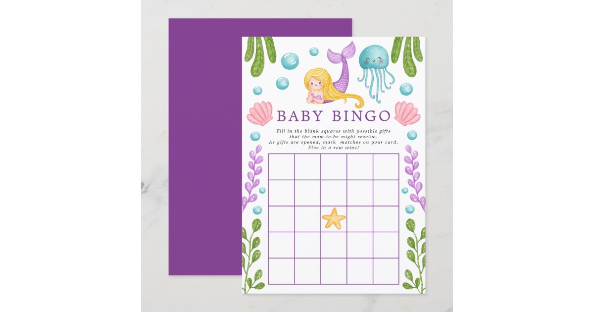 Mermaid Ocean Baby Shower Bingo Game Invitation | Zazzle