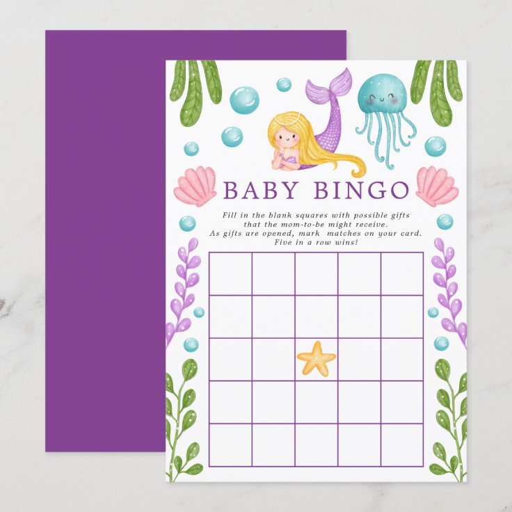Mermaid Ocean Baby Shower Bingo Game Invitation | Zazzle
