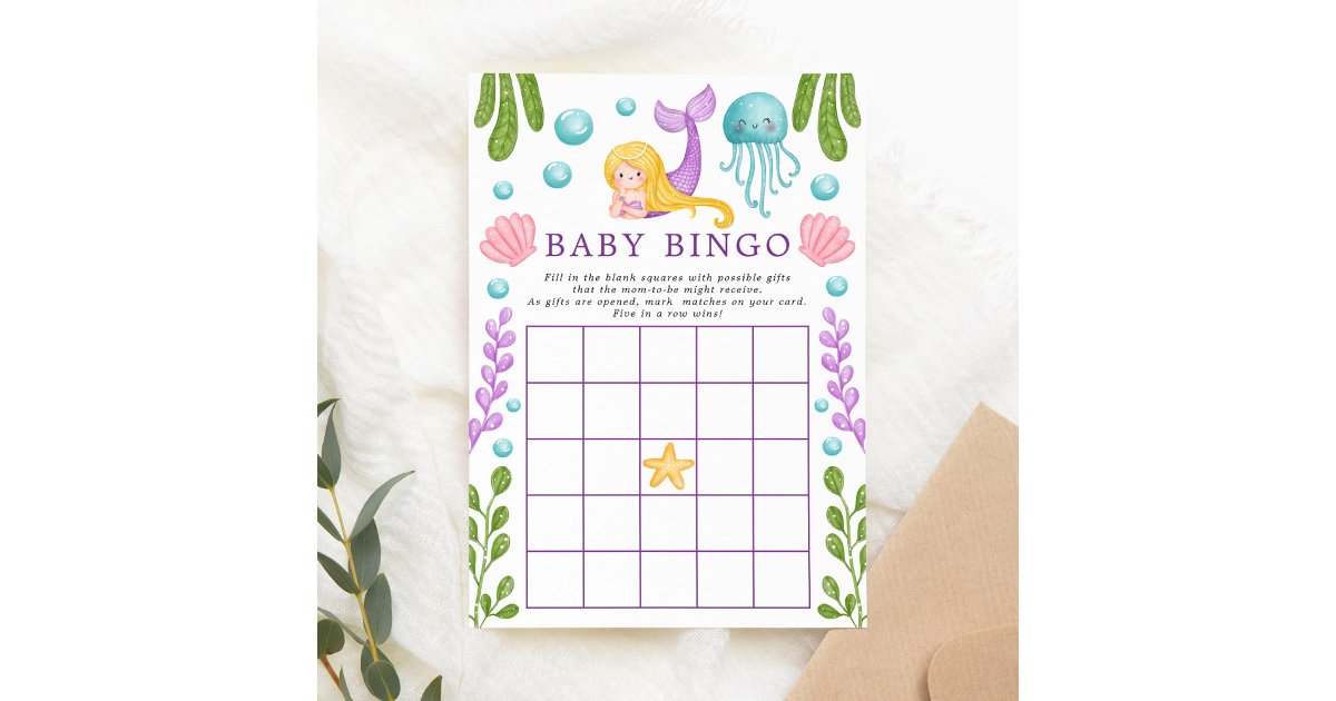 Mermaid Ocean Baby Shower Bingo Game Invitation | Zazzle