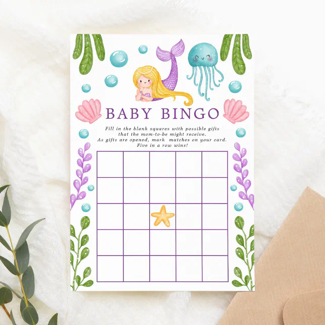 Mermaid Ocean Baby Shower Bingo Game Invitation | Zazzle