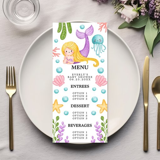 Mermaid Ocean Baby Shower Menu | Zazzle