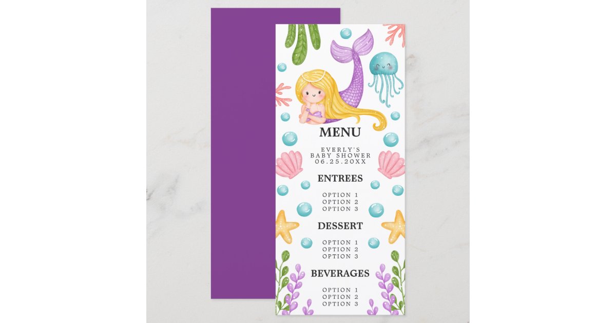 Mermaid Ocean Baby Shower Menu | Zazzle