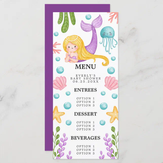 Mermaid Ocean Baby Shower Menu | Zazzle