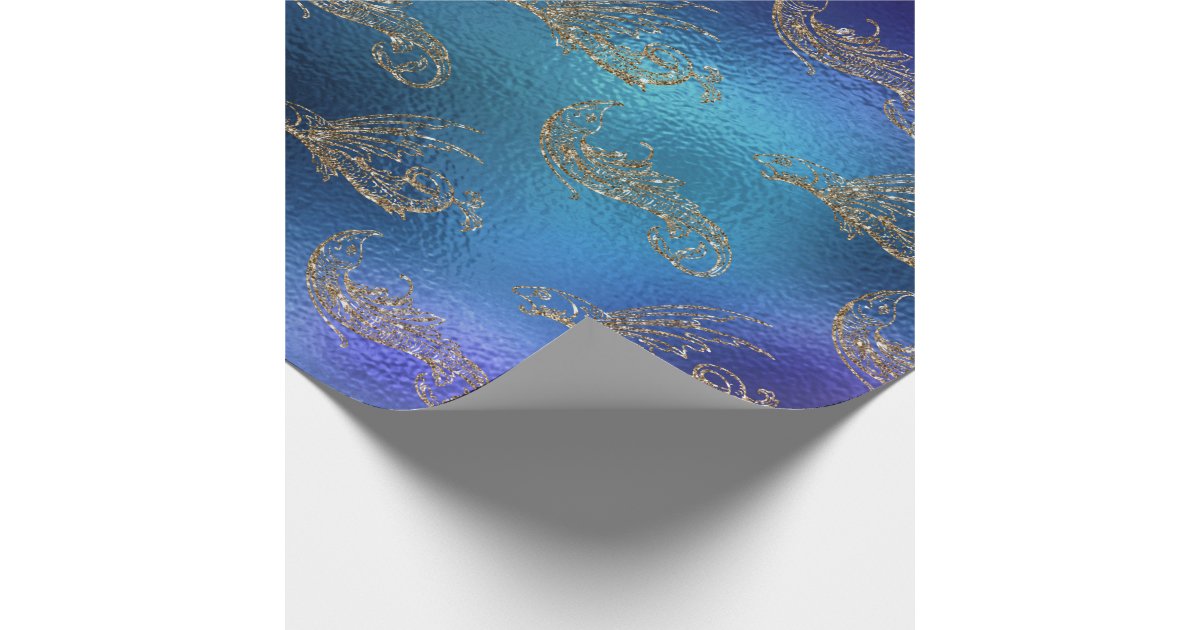Mermaid Ocean Glitter Blue Navy Sea Creatures Wrapping Paper | Zazzle