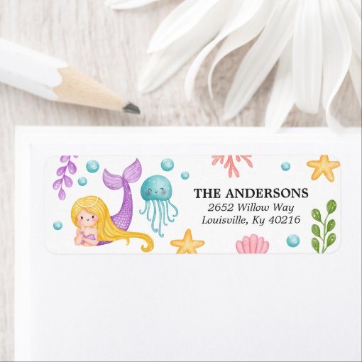 Mermaid Ocean Return Address Label | Zazzle