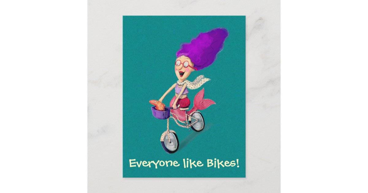 Mermaid on Bike Postcard | Zazzle