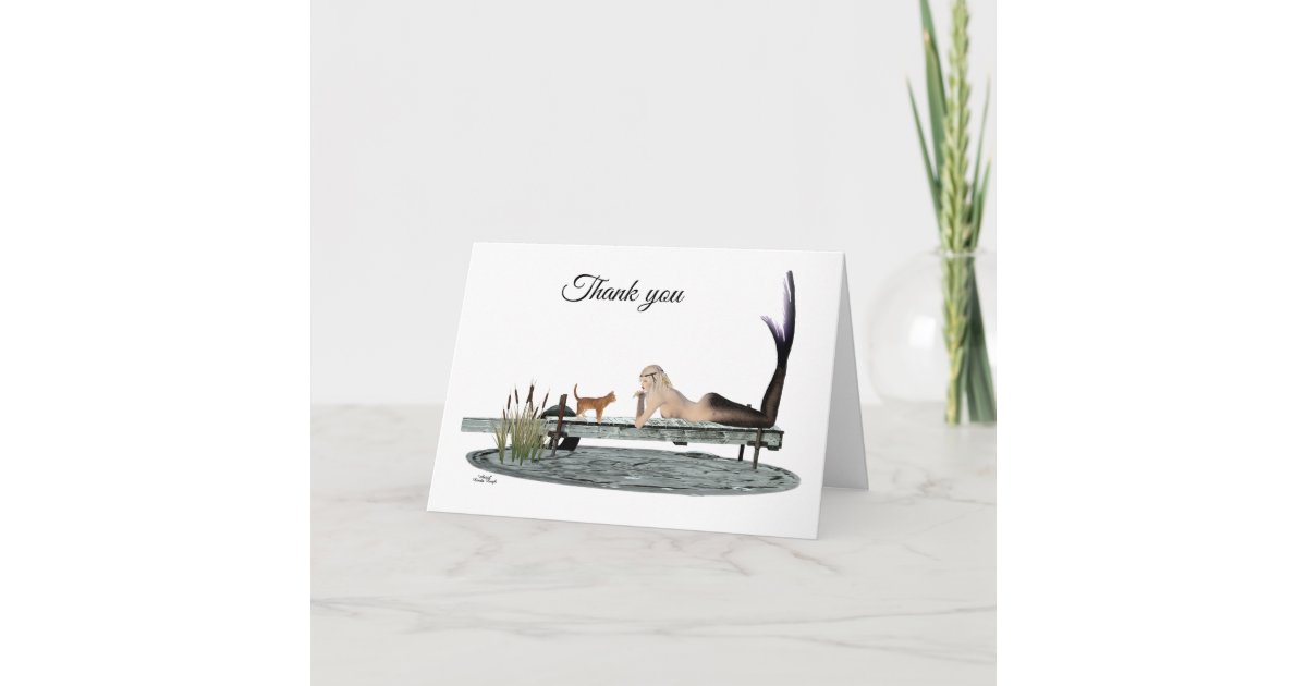 Mermaid On Boat Dock Thank You Greeting Card | Zazzle