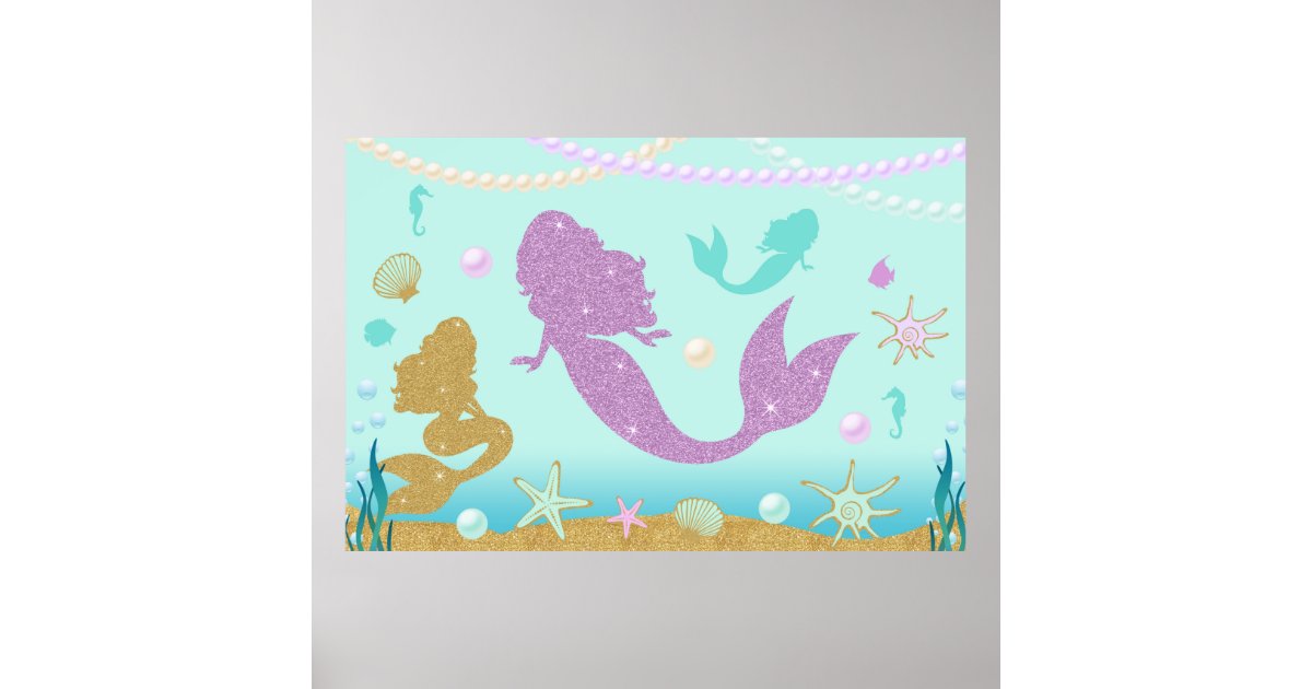 Mermaid Party Backdrop Mermaid Poster | Zazzle