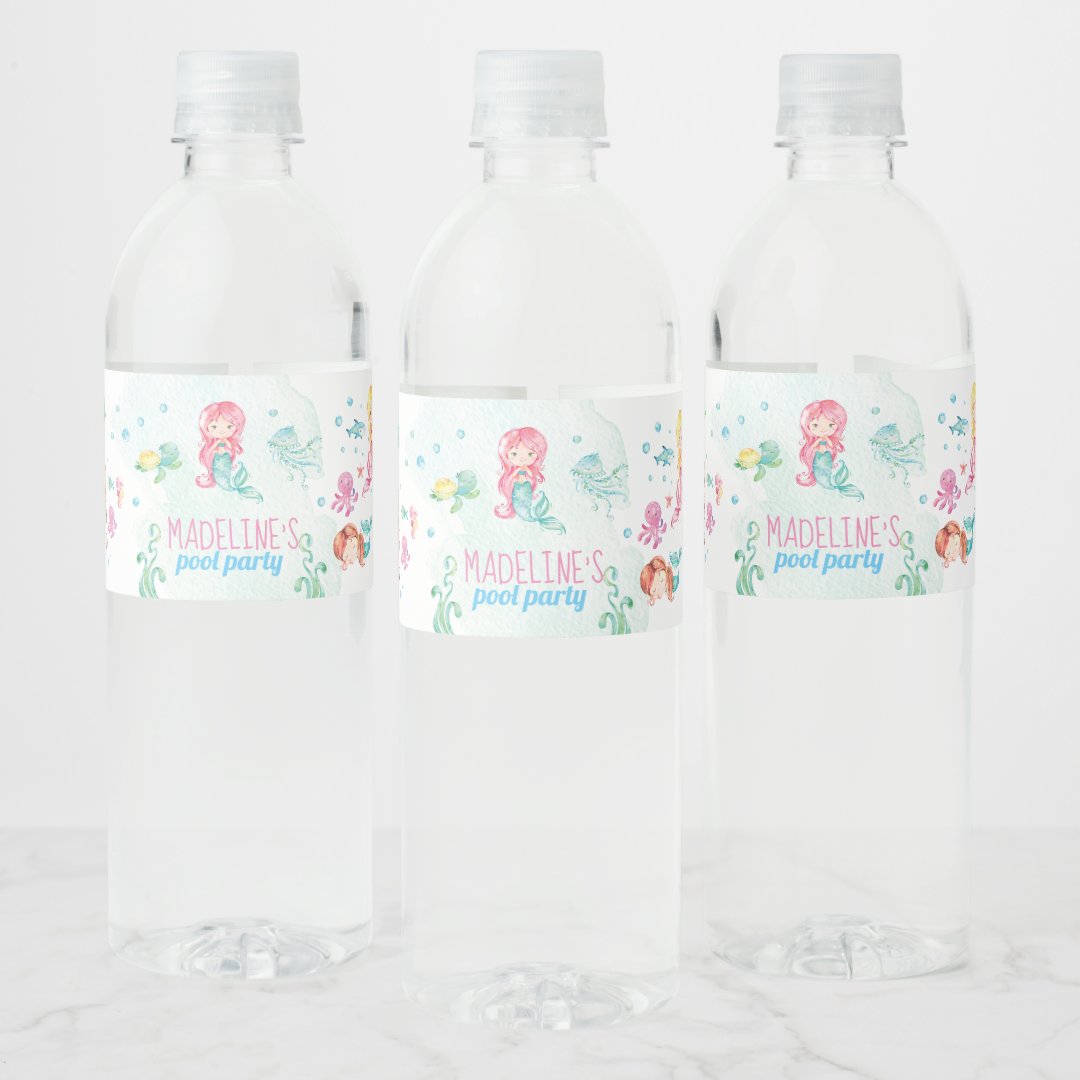 Mermaid party label, mermaid water bottle label | Zazzle