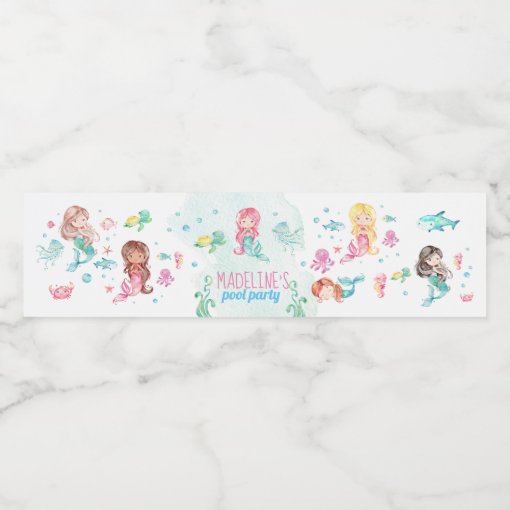 Mermaid party label, mermaid water bottle label | Zazzle