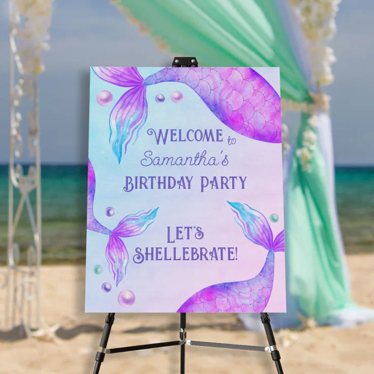 Mermaid Party Let's Shellebrate Welcome Foam Board | Zazzle