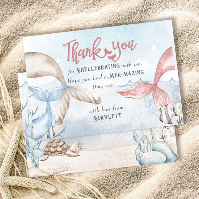 Mermaid Party Personalized with Mermaid Puns Thank You Card | Zazzle