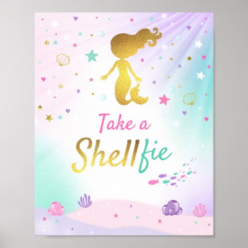 Mermaid Party Sign Mermaid Take A Shellfie Poster | Zazzle