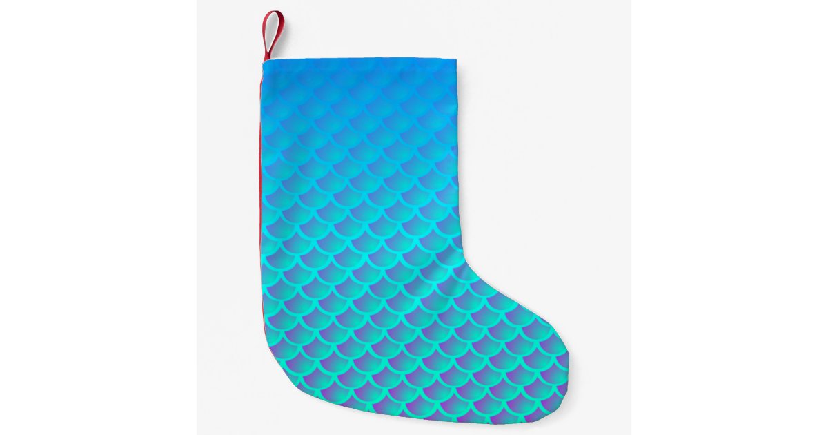 Mermaid Pattern In Aqua Blue and Purple Small Christmas Stocking | Zazzle