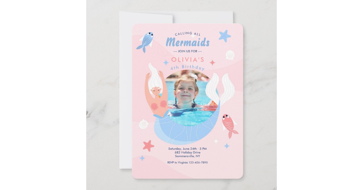 Mermaid Photo Frame Birthday Party Invitation | Zazzle