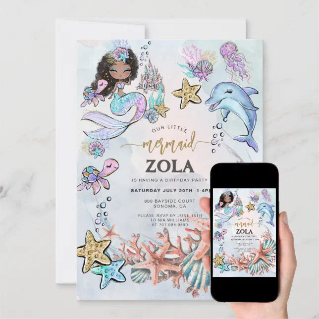 Mermaid Pink Blue Birthday Invitation | Zazzle