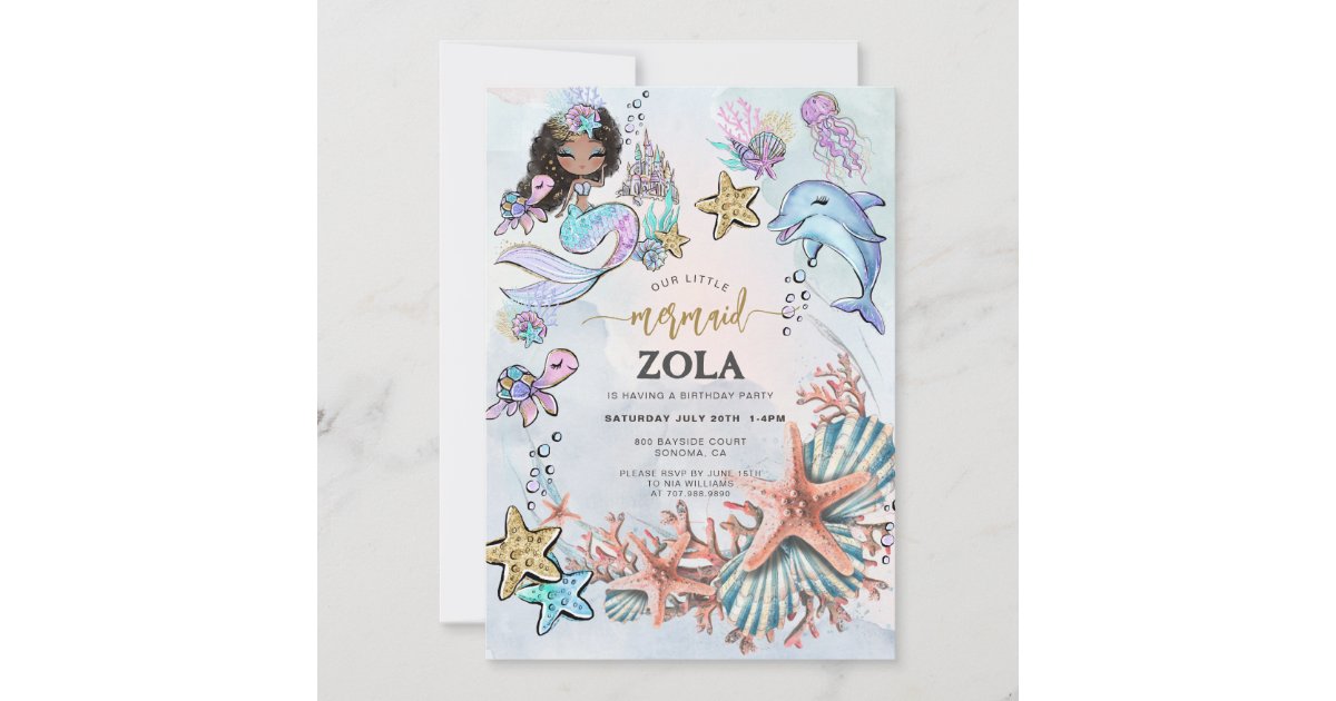 Mermaid Pink Blue Birthday Invitation | Zazzle