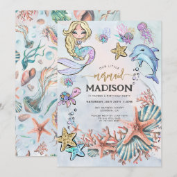 Mermaid Pink Blue Birthday Invitation | Zazzle