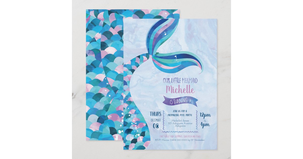 Mermaid Pool Party Birthday Invitation | Zazzle