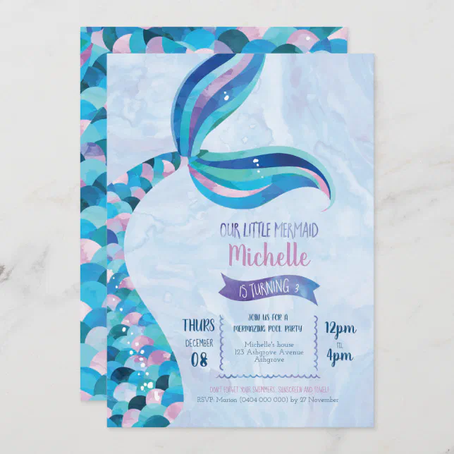 Mermaid Pool Party Birthday Invitation | Zazzle